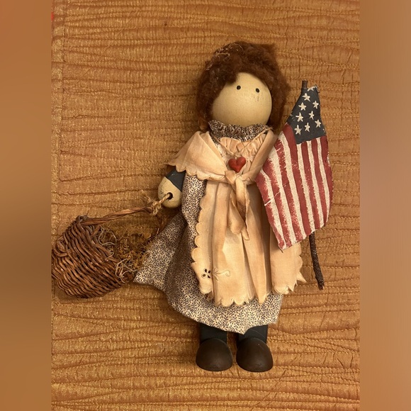 Other | Cottage Core Americana Wooden Fabric Doll | Poshmark